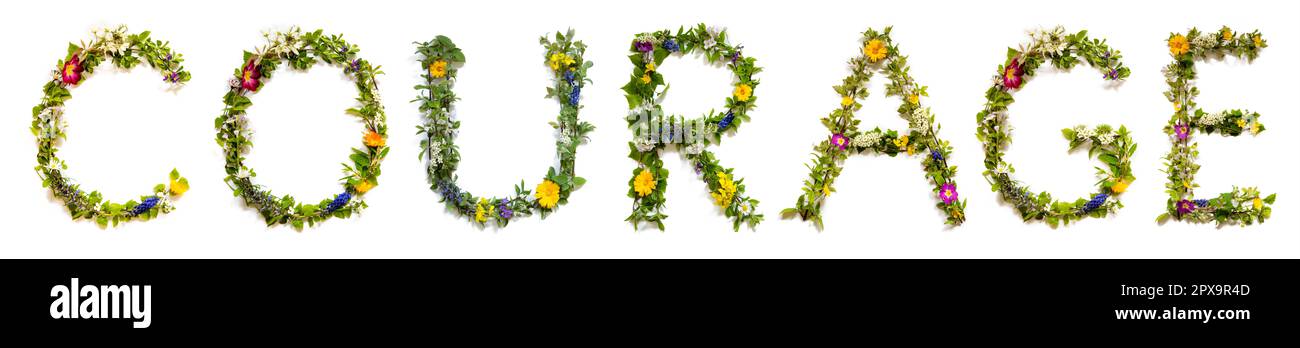 Blooming Flower Letters Building English Word Courage. Summer And ...