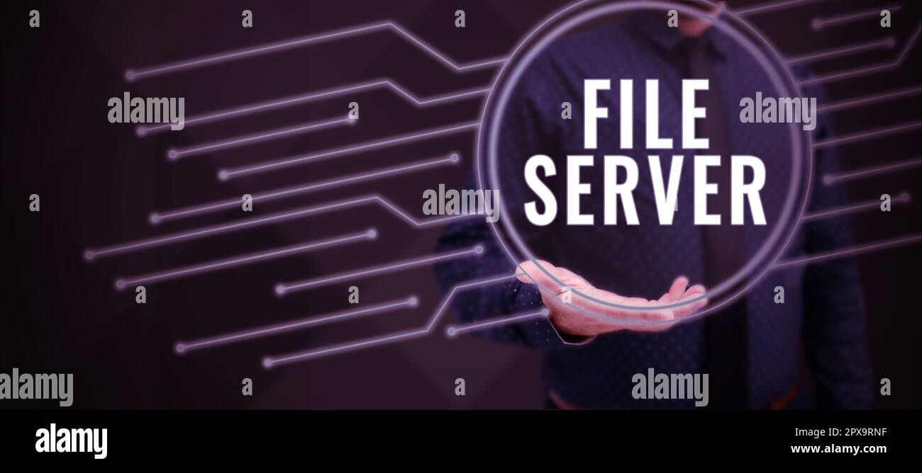Text caption presenting File Server, Word for device which controls access to separately stored ...
