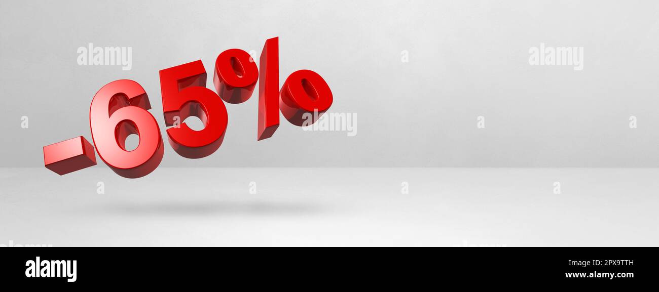 65% off discount. Offer sale. 3D illustration isolated on white. Horizontal banner Stock Photo ...