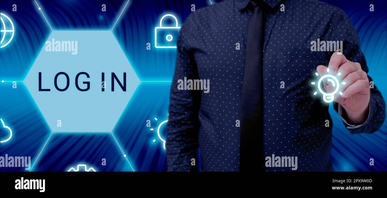 Conceptual caption Log In, Business concept go through the procedures to begin use of a computer ...