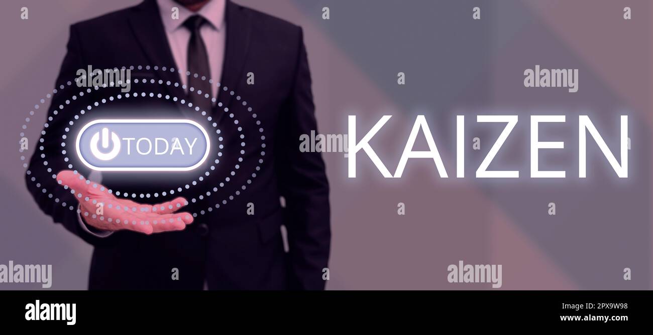 Conceptual caption Kaizen, Word for a Japanese business philosophy of ... Conceptual caption Kaizen, Word for a Japanese business philosophy of ...
