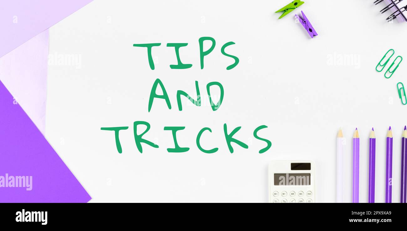 Text caption presenting Tips And Tricks, Word for helpful advices that ... Text caption presenting Tips And Tricks, Word for helpful advices that ...