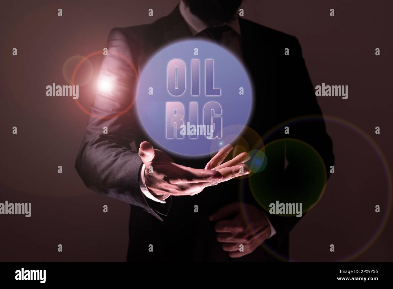 Text caption presenting Oil Rig, Business approach large structure with ...