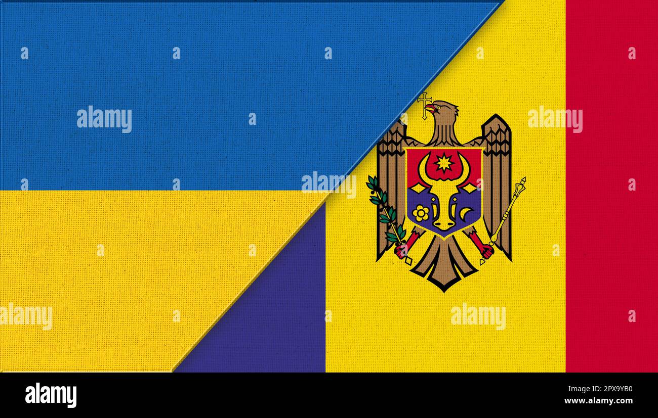 Flags of Ukraine and Moldova. Ukrainian and Moldavian state symbols ...