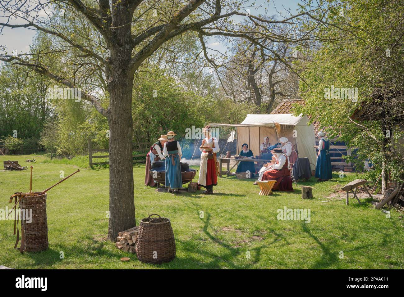 English history, view in summer of participants in a Tudor re enactment ...