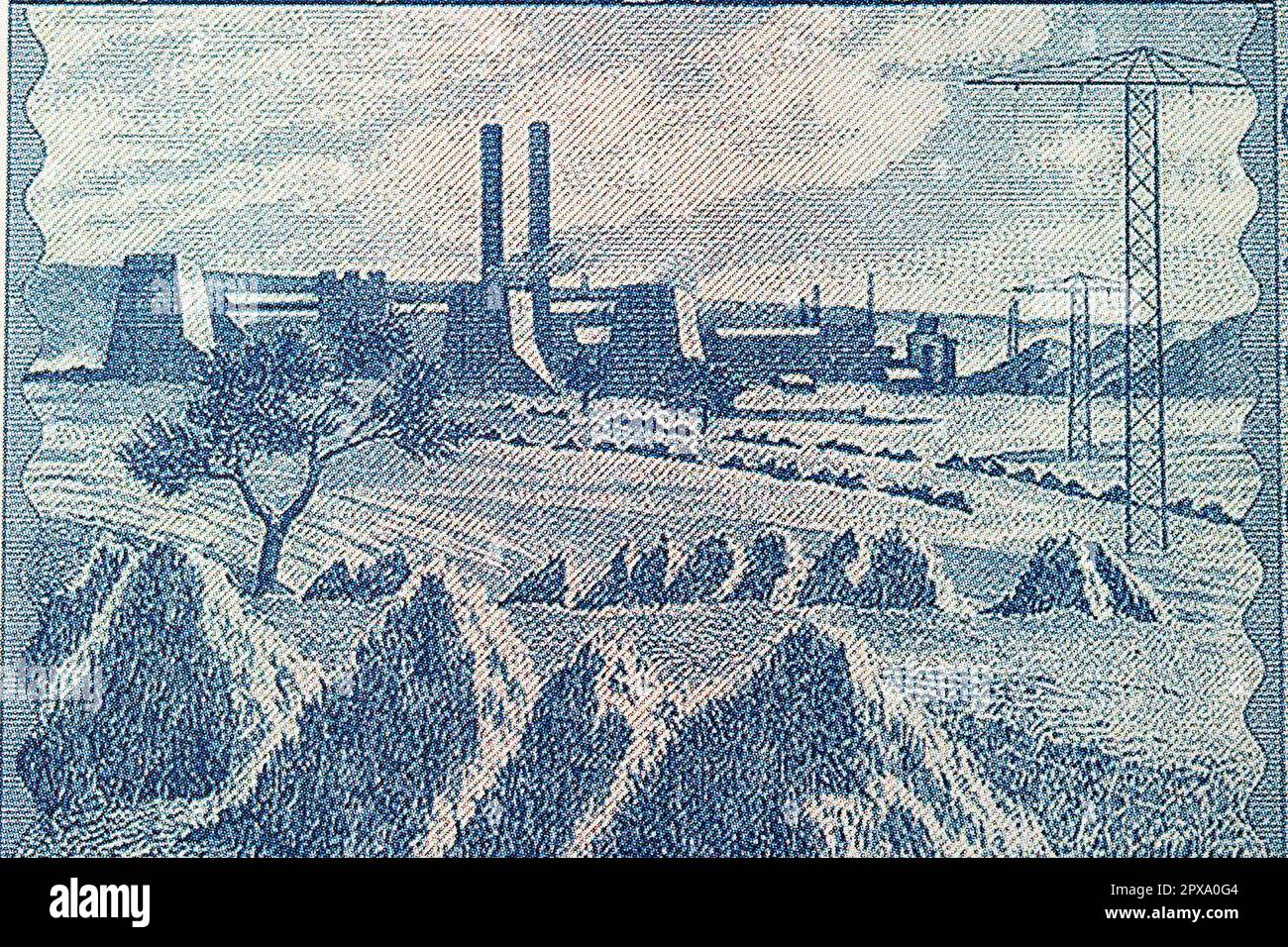Fields and power plant in Laziska Gorne from old Polish money - Zloty ...