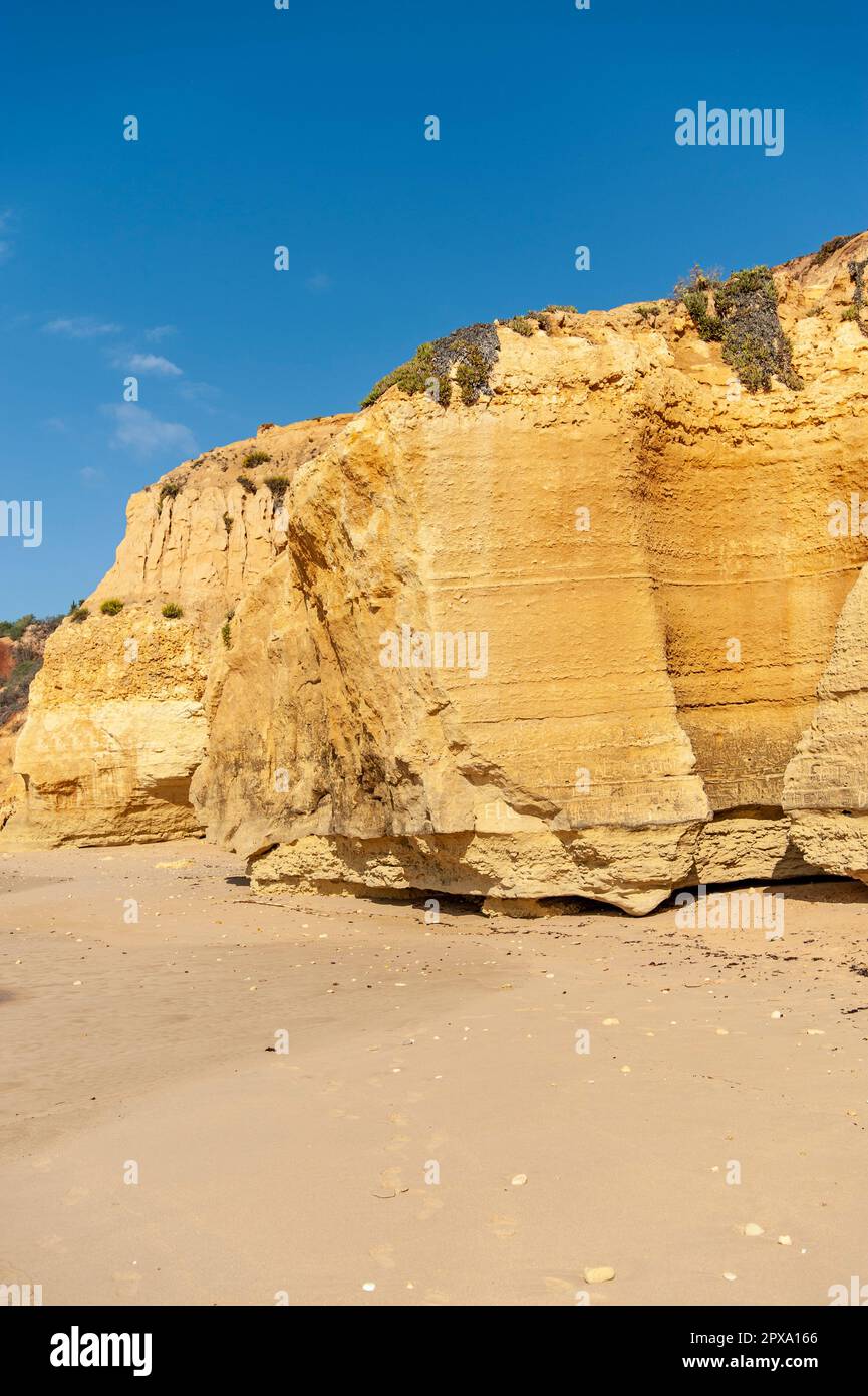 Maria Luisa beach with rock formation in Albufeira, Algarve, Portugal ...