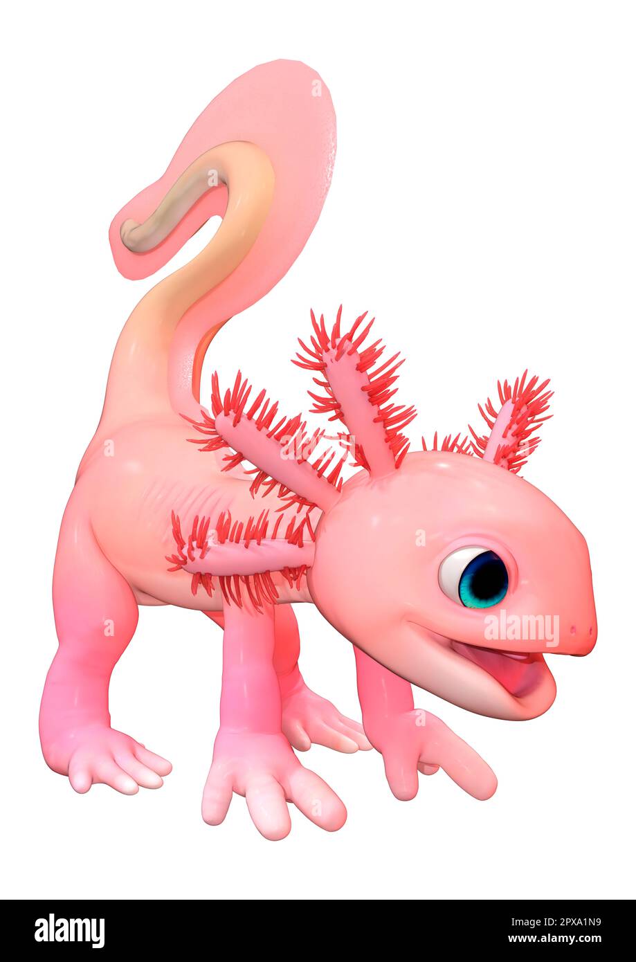 3D rendering of a cute pink toon axolotl isolated on white background ...
