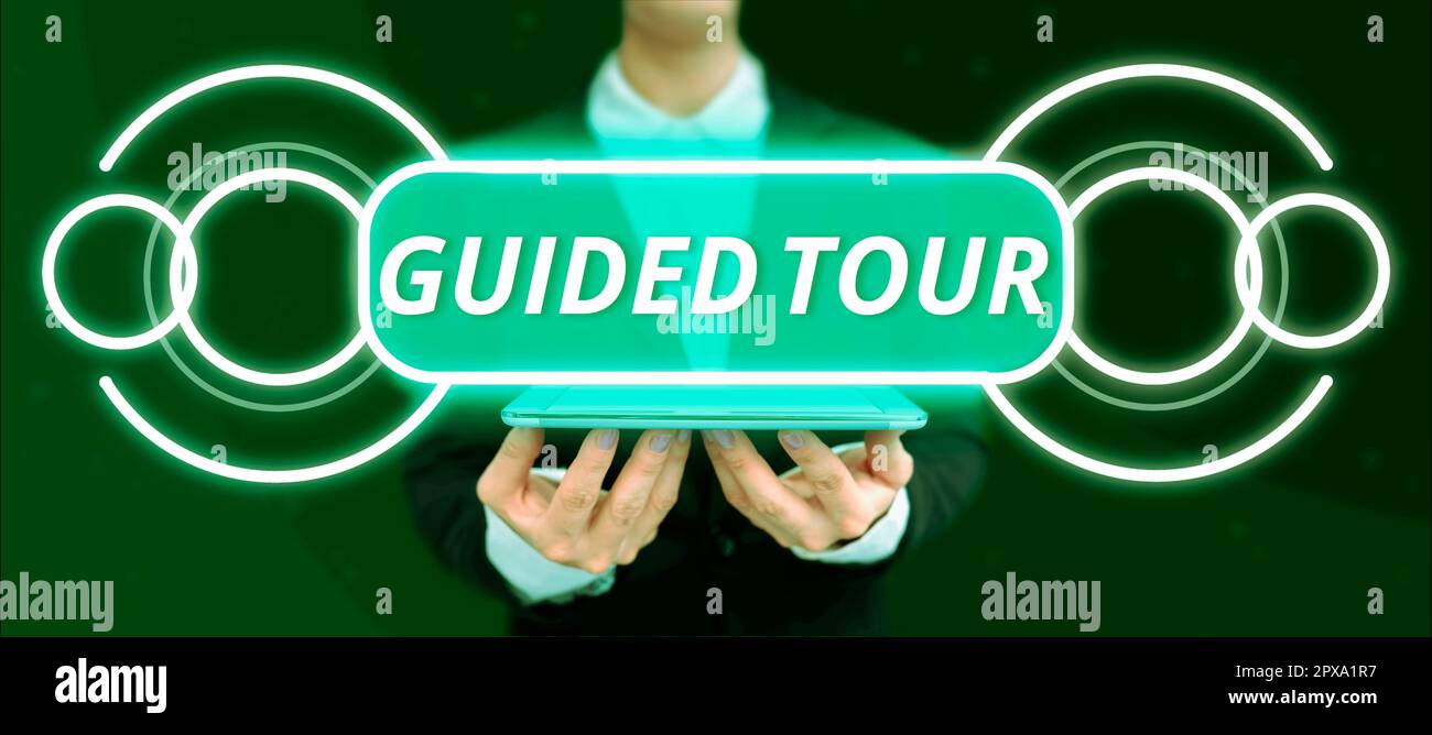 Writing displaying text Guided Tour, Word for advice or information ...