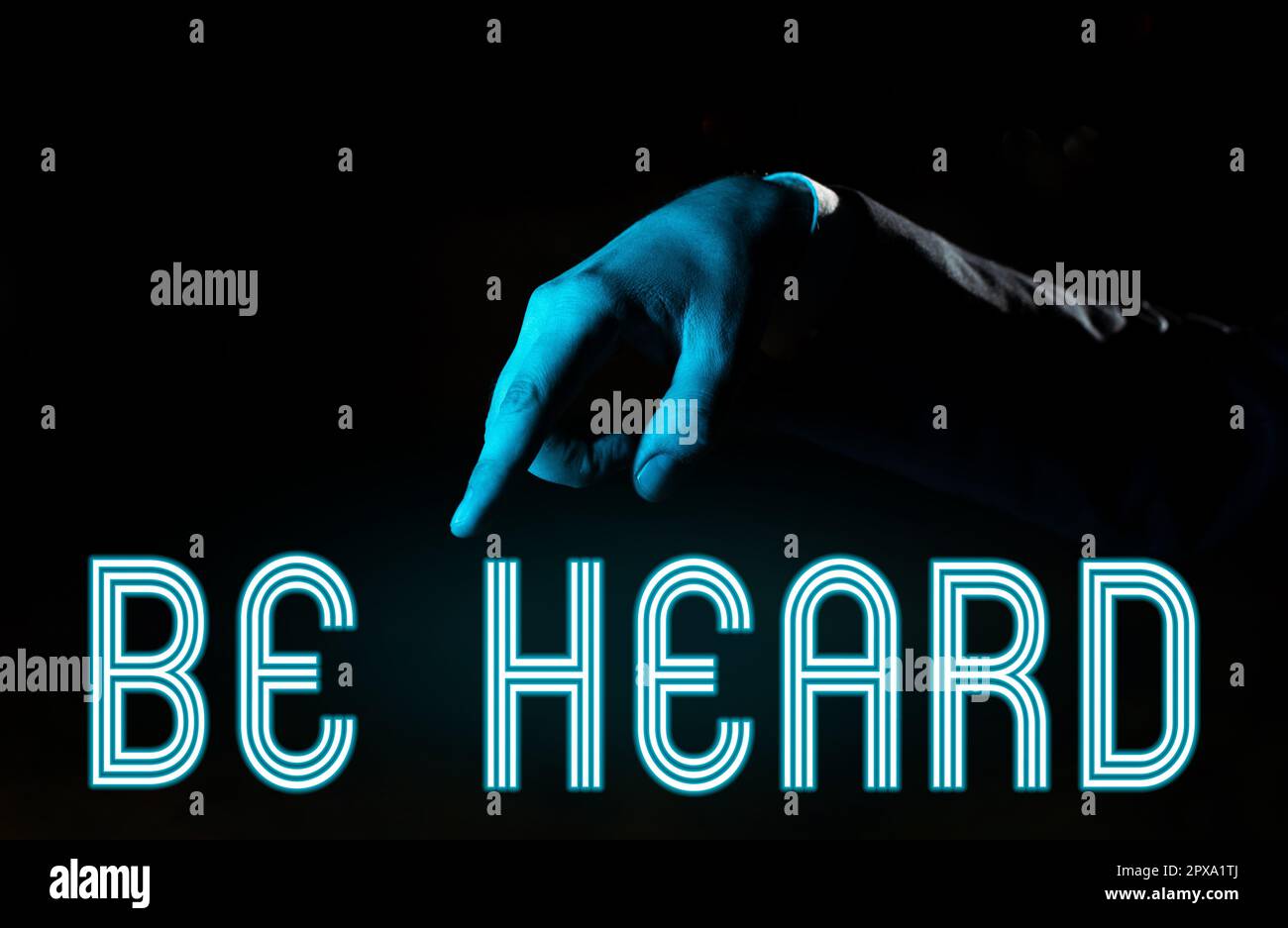 Hand writing sign Be Heard, Business concept promote a state of ...