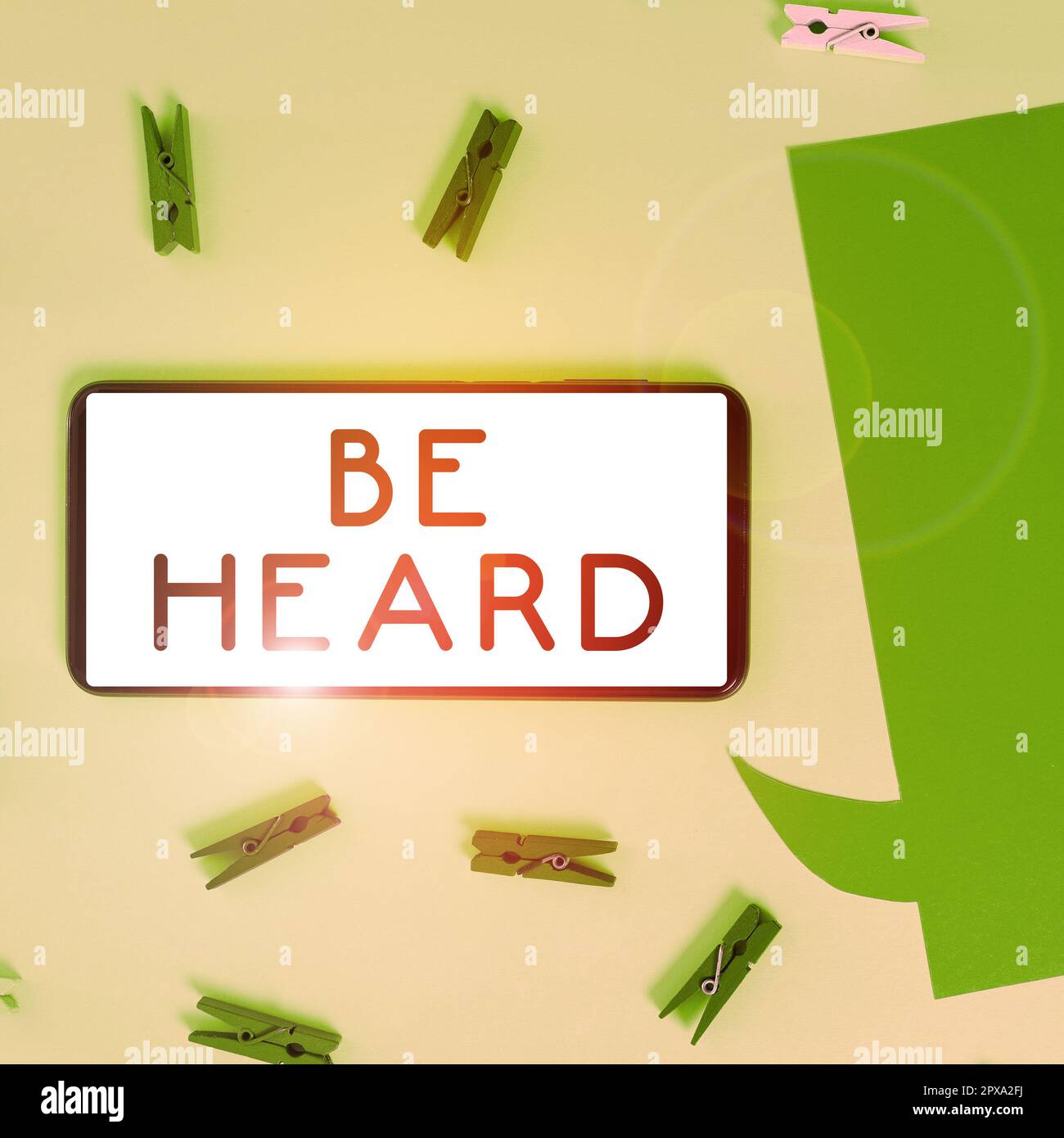 Writing displaying text Be Heard, Word for promote a state of complete ...