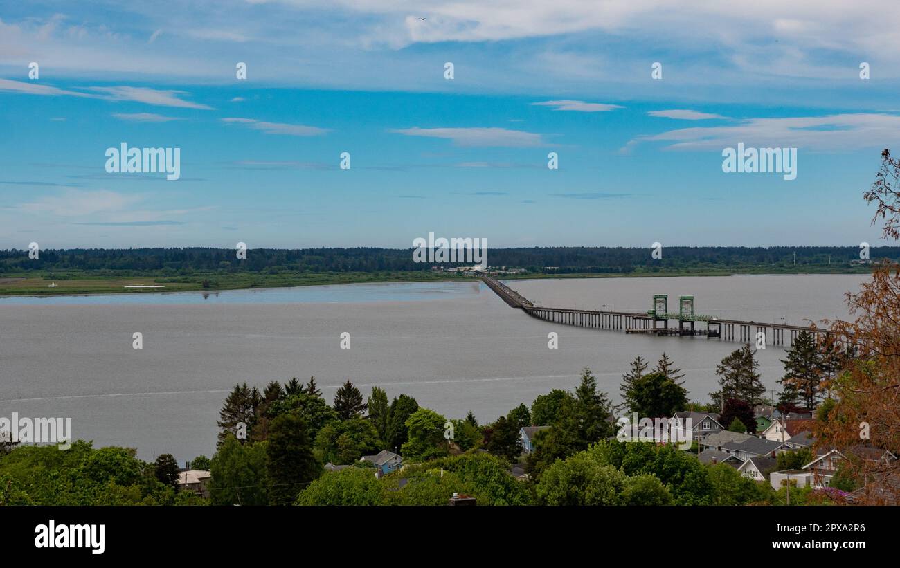River landscape. Bridge over river landscape. Scenic river landscape ...