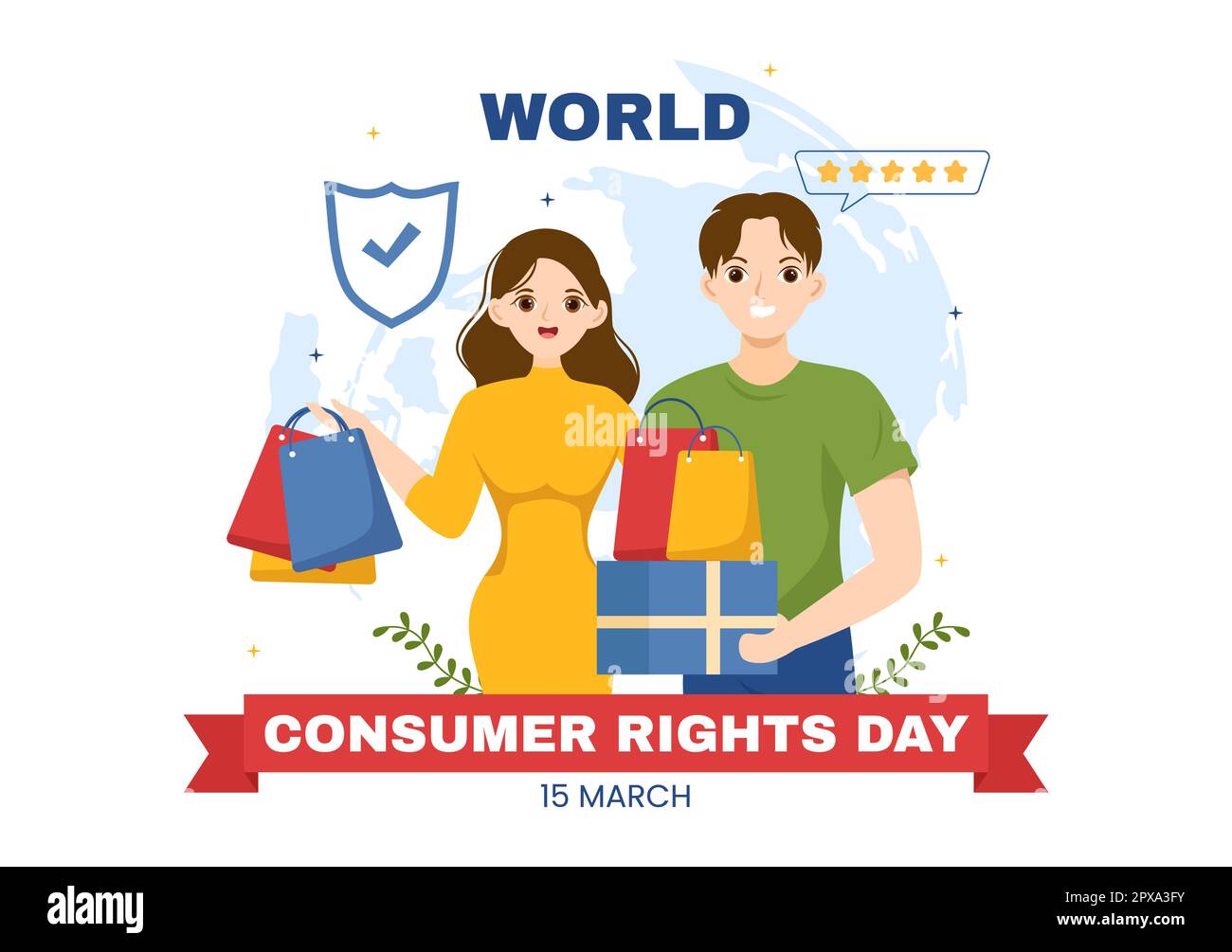 World Consumer Rights Day Illustration with Shopping, Bags and Needs of ...