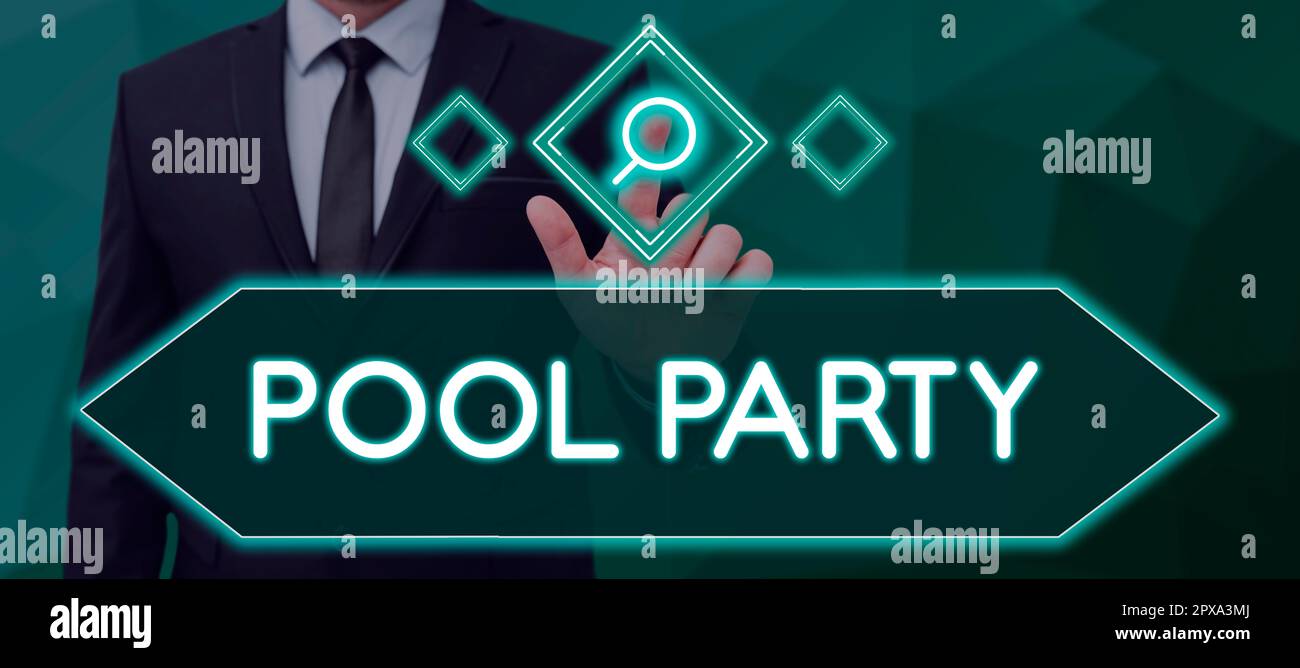 Hand writing sign Pool Party, Business approach celebration that ...