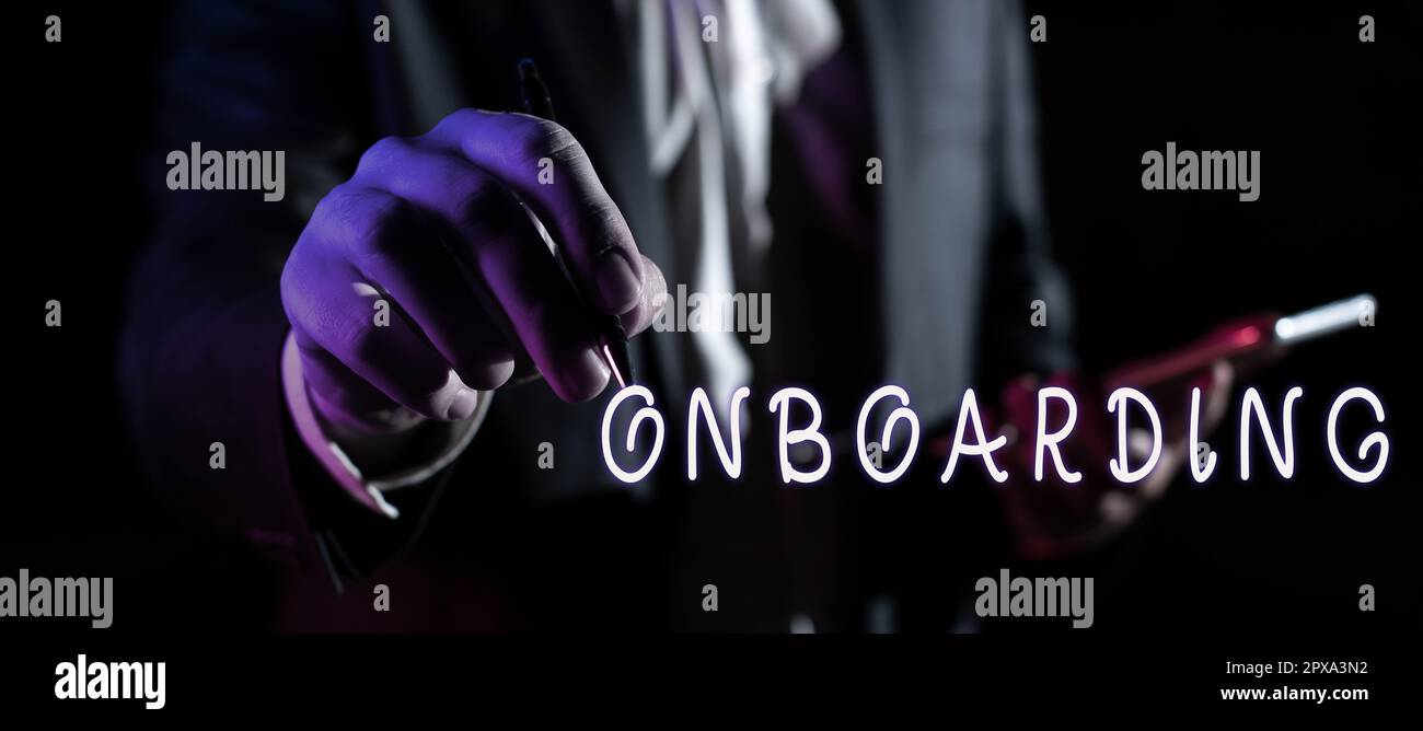 Hand writing sign Onboarding, Word for Action Process of integrating a ...