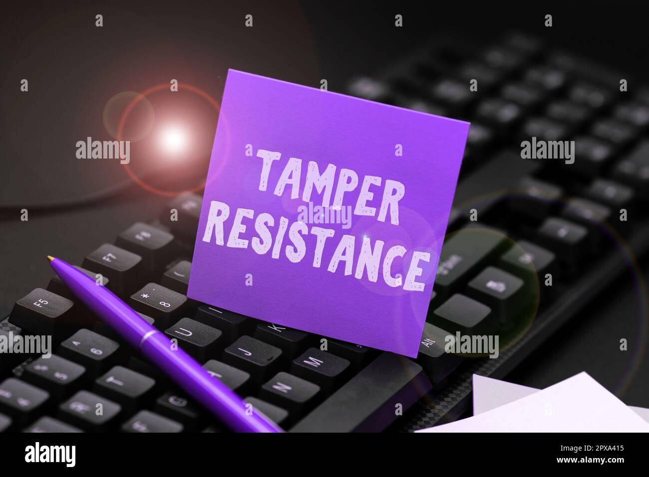 Text caption presenting Tamper Resistance, Conceptual photo resilent to ...