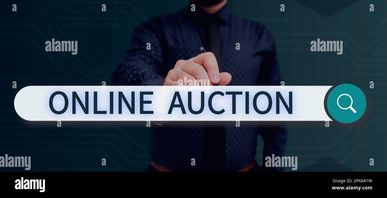 Conceptual display Online Auction, Business showcase process of buying ...