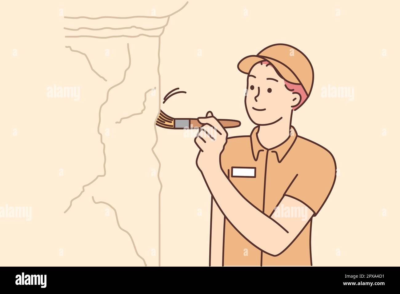 Male archeologist with brush working at excavation site. Man specialist ...