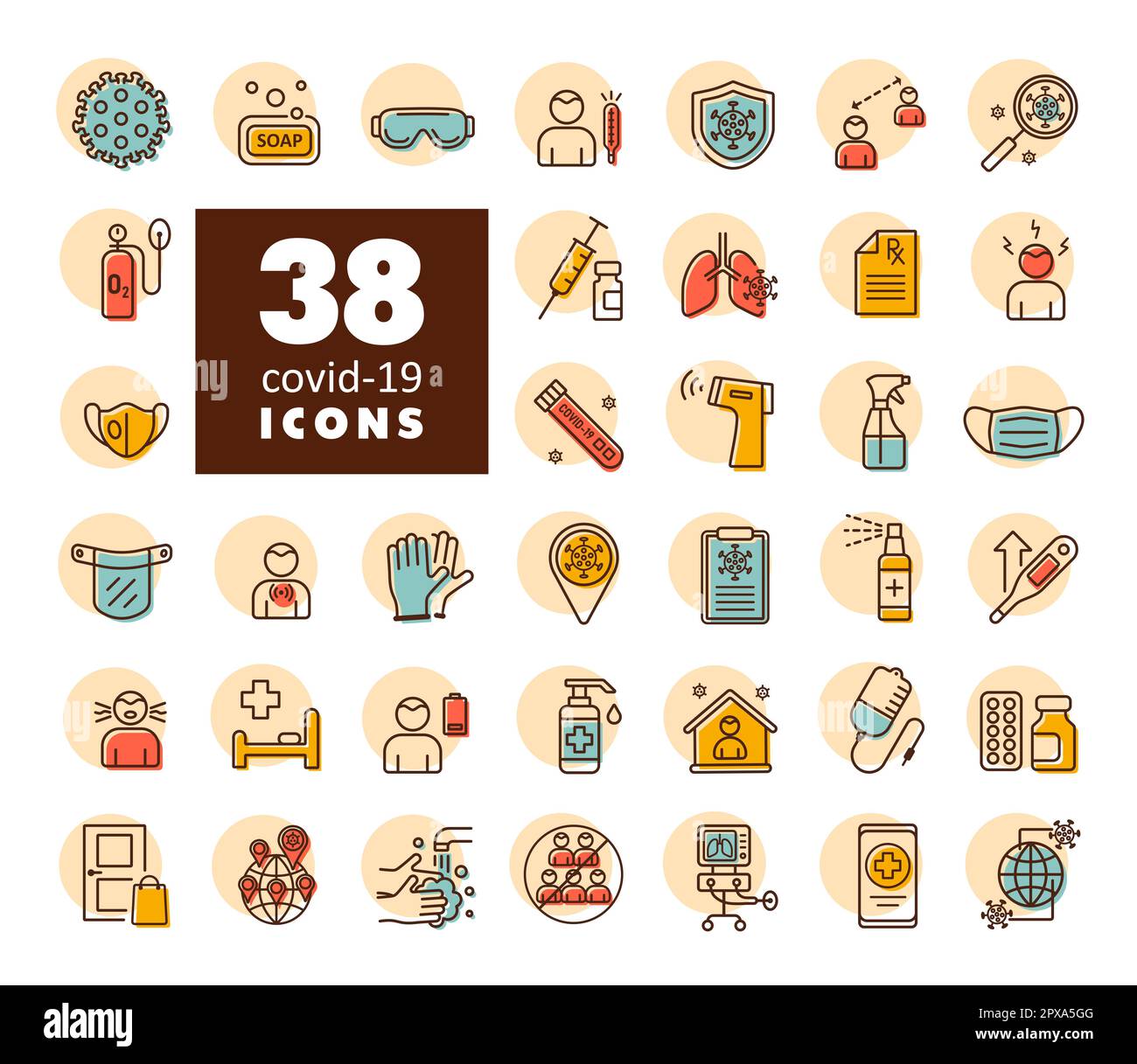 Set corona virus vector icons. Symptoms and protective antivirus icons ...