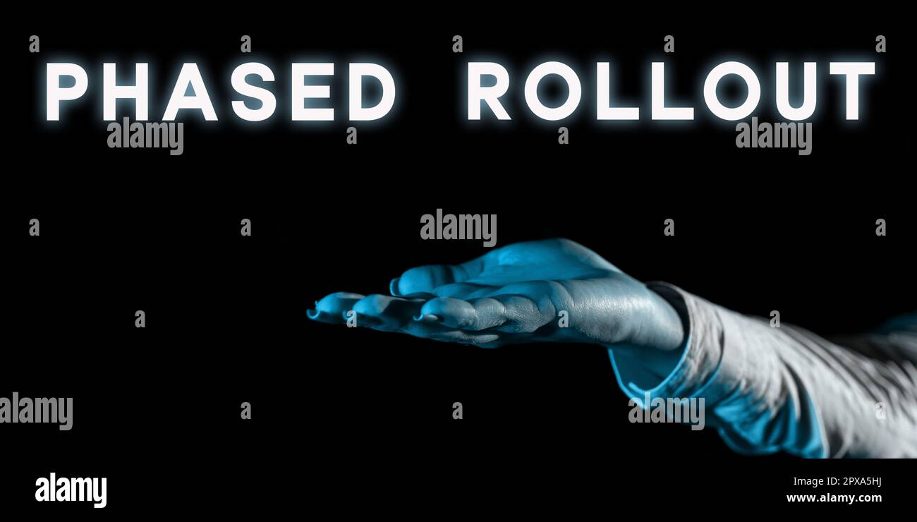 Hand writing sign Phased Rollout, Concept meaning the practice of ...