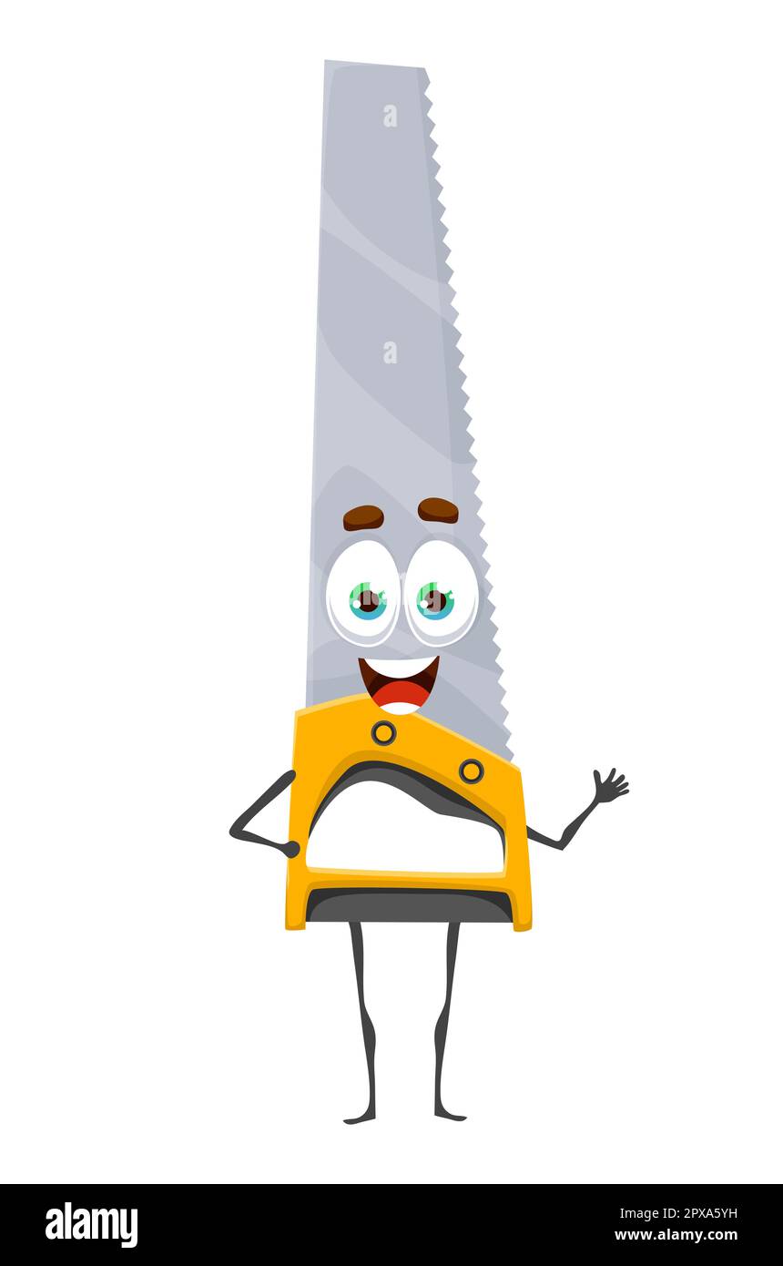 Cartoon saw tool character, carpentry works equipment and DIY ...