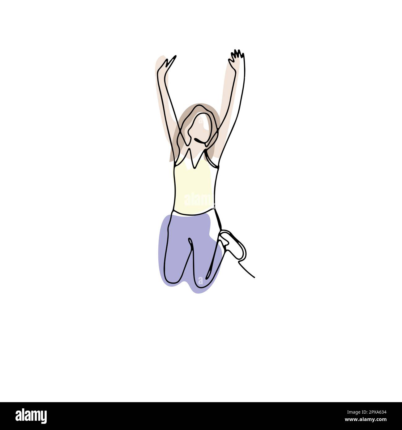 Single line drawing of jumping woman with abstract shapes Stock Vector ...