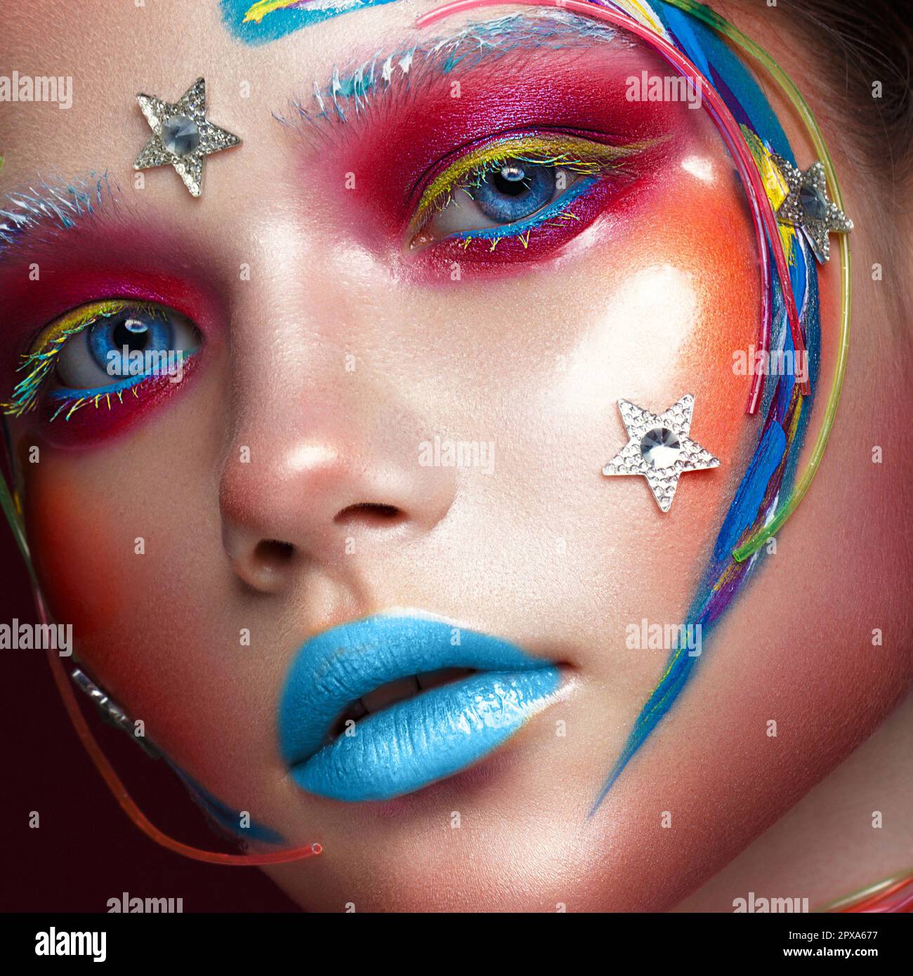 Beautiful girl with creative make-up in pop art style. Beauty face ...