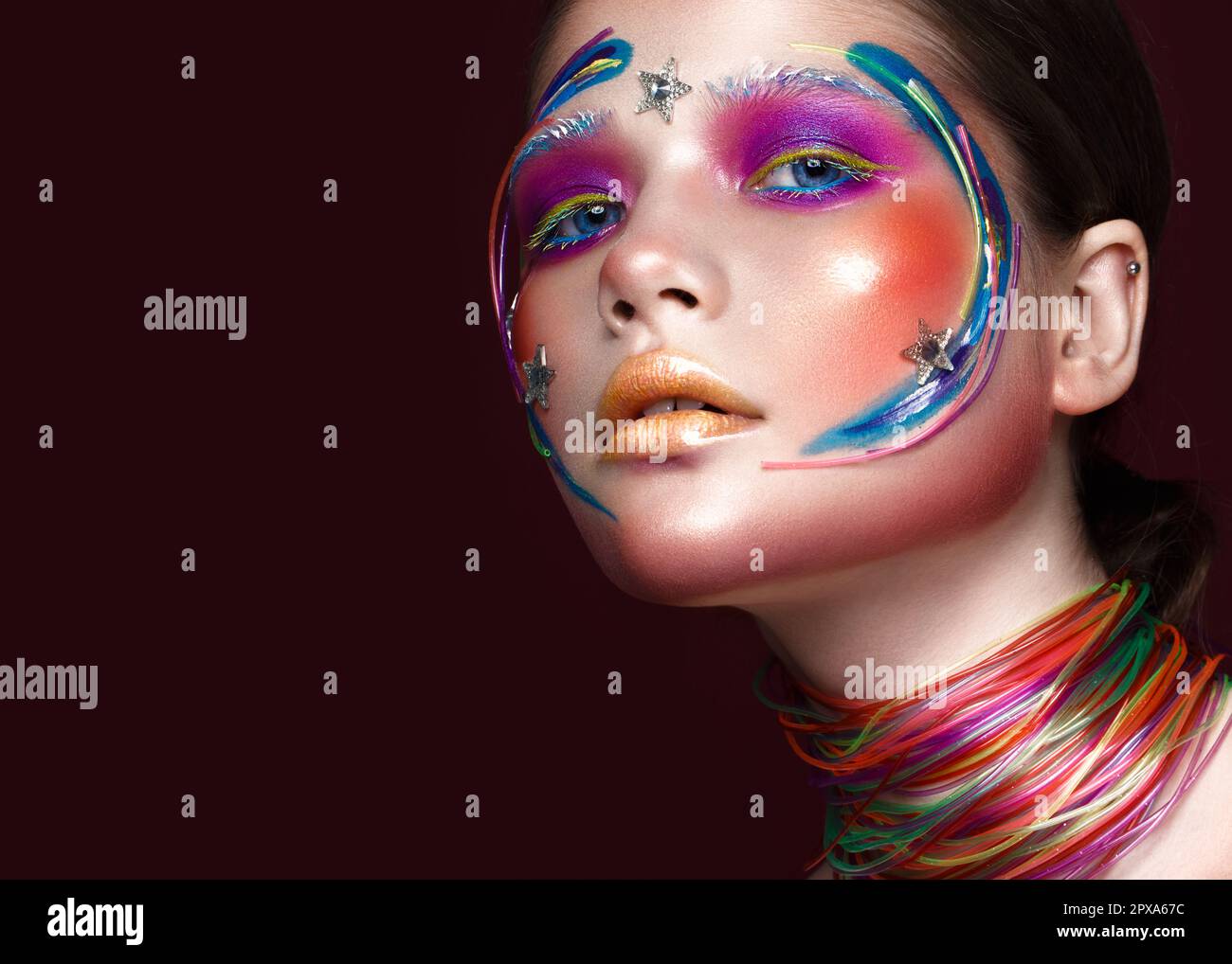 Beautiful girl with creative make-up in pop art style. Beauty face ...