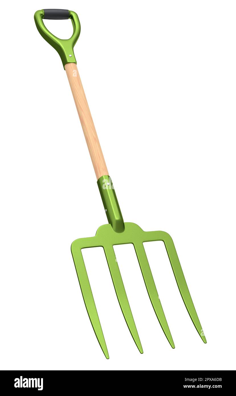 Garden pitchfork with wooden handle for harvesting hay isolated on ...