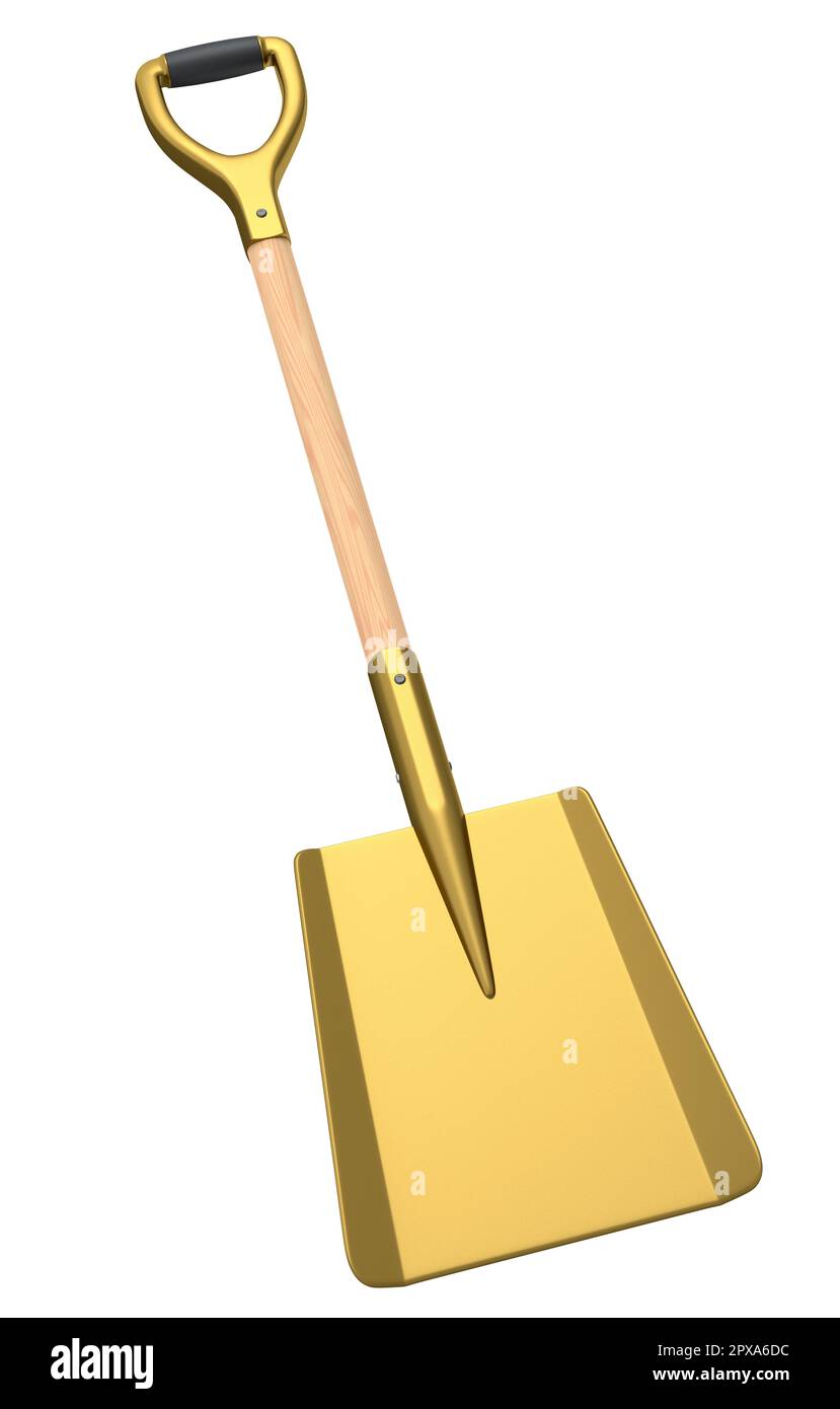 Garden shovel with wooden handle isolated on white background. 3d ...