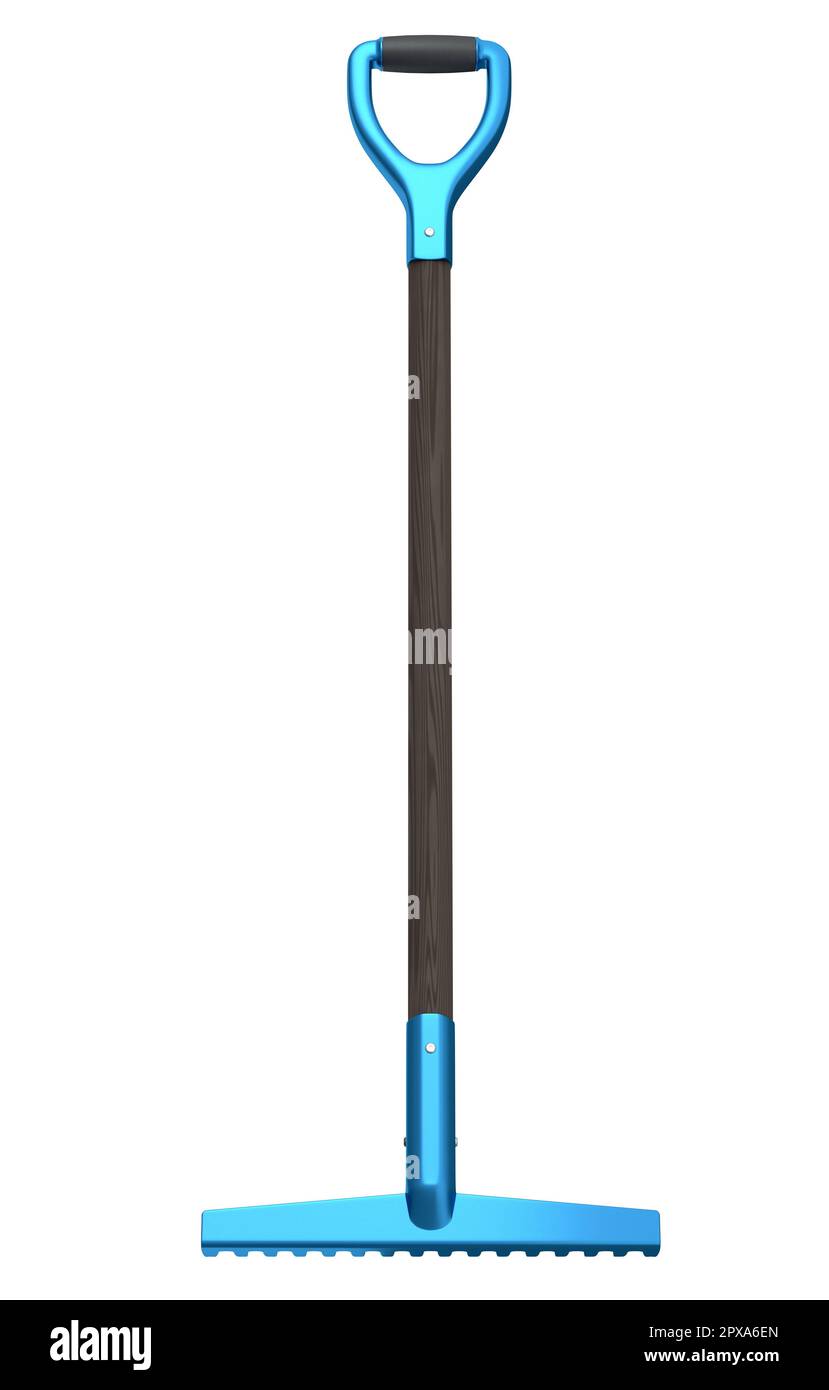 Garden rake with wooden handle for harvesting hay isolated on white ...