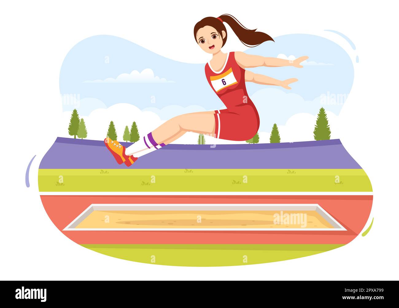 Long Jump Illustration with Athlete Doing Jumps in Sand Pit for Web ...