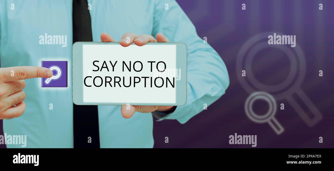 Inspiration showing sign Say No To Corruption, Concept meaning ...