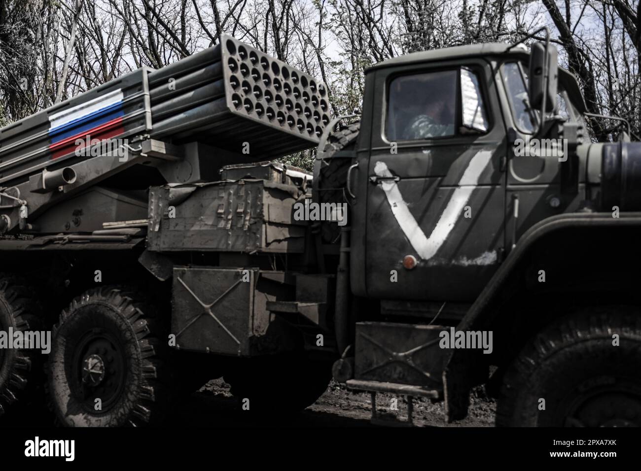 April 28.2023 Russia. Donetsk region. A soldier from the calculation of ...