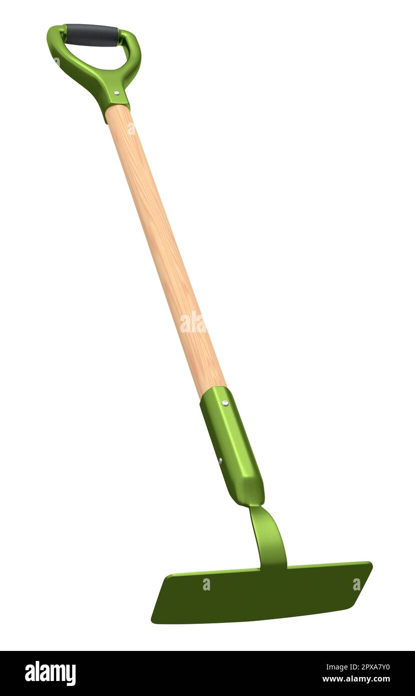 Hoe with wooden stick for planting flowers and vegetables on white ...