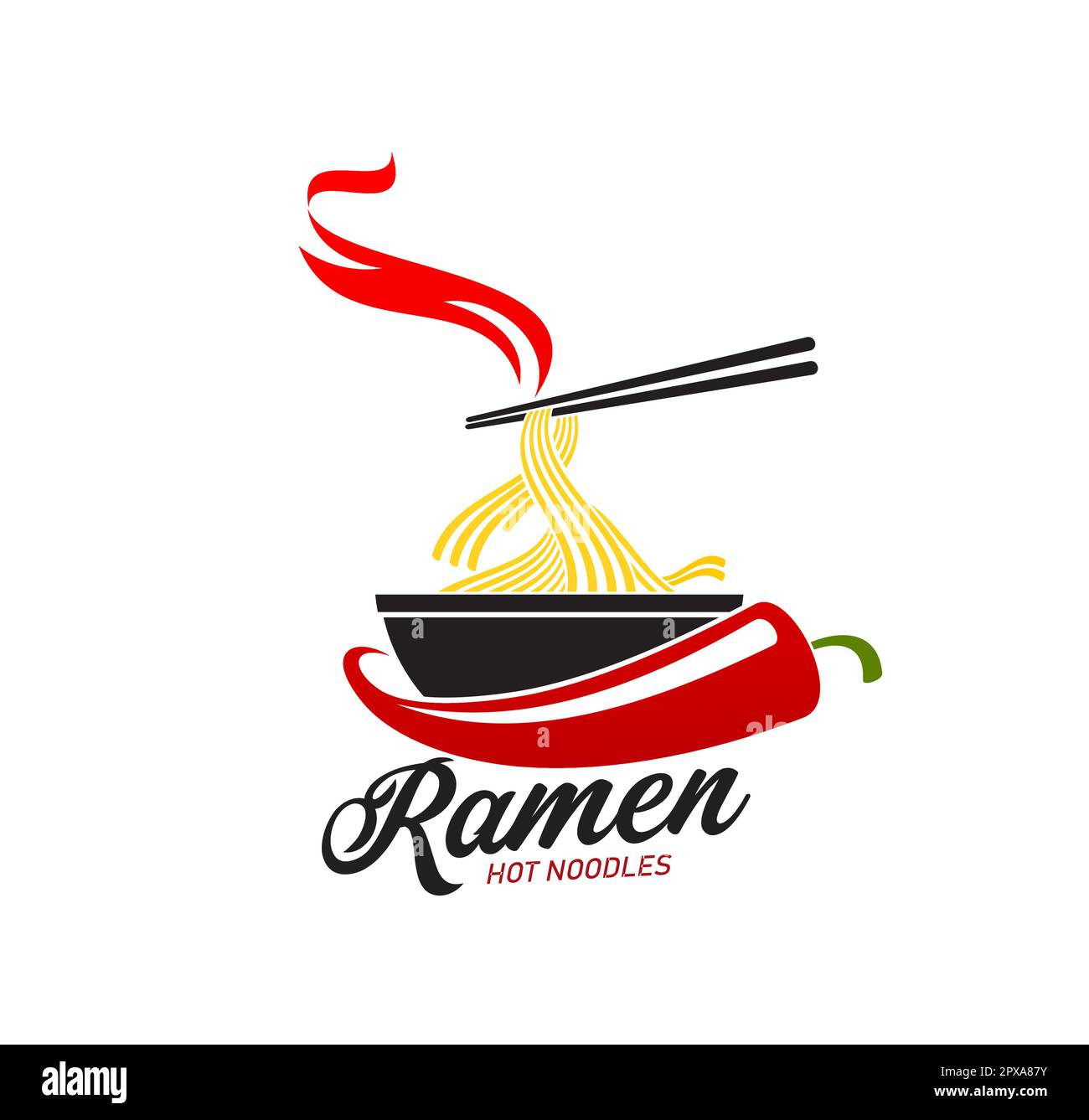 Ramen hot noodles icon. Asian ramen, Japanese fast food meal or ...