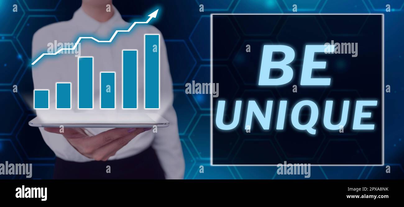 Conceptual caption Be Unique, Business overview being the only one of ...