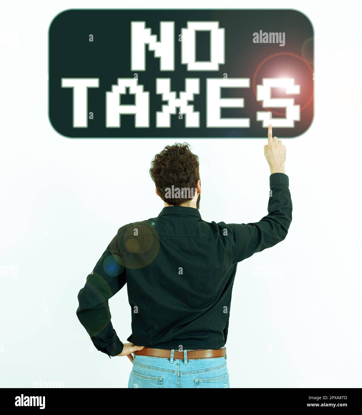 Sign displaying No Taxes, Business showcase certain types of goods and ...
