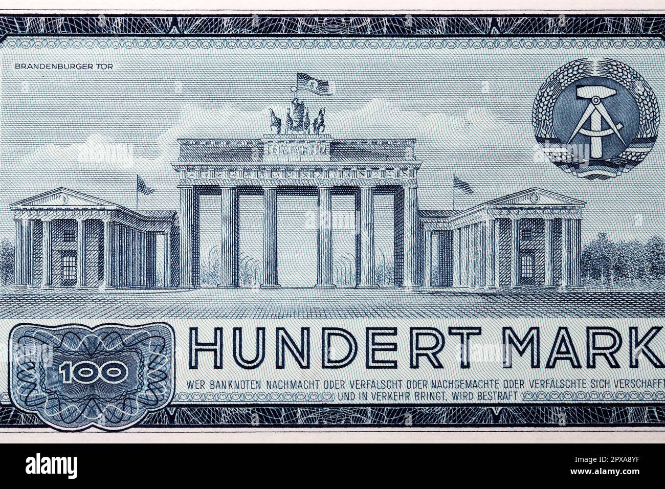 Brandenburg Gate in Berlin from old East German money - 100 Mark Stock Photo - Alamy