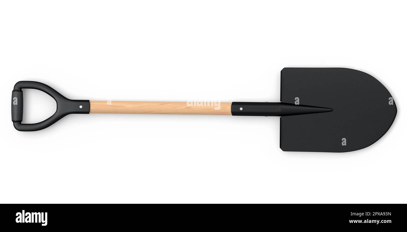 Garden shovel with wooden handle isolated on white background. 3d ...
