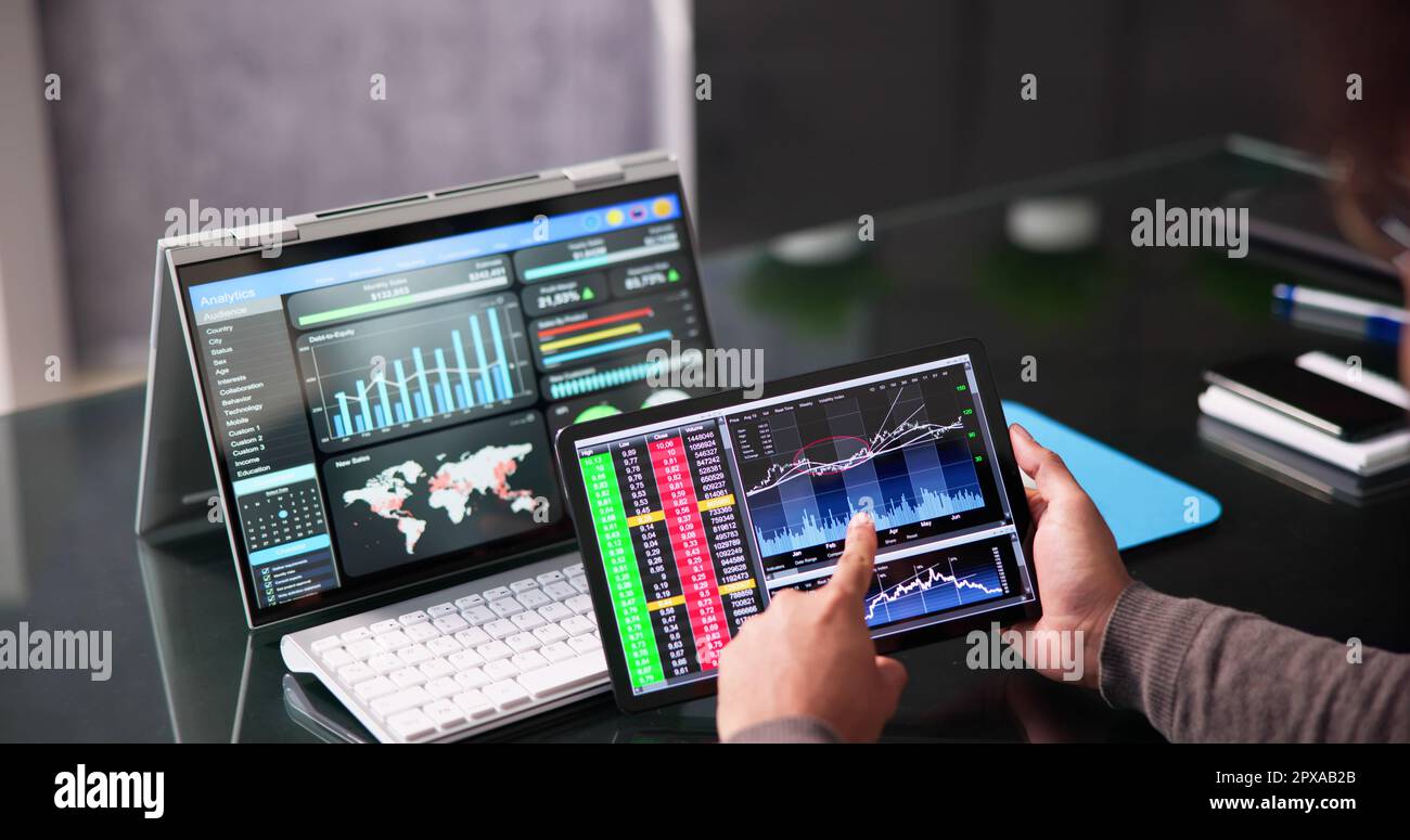 KPI Business Analytics Data Dashboard. Analyst Using Computer Stock ...