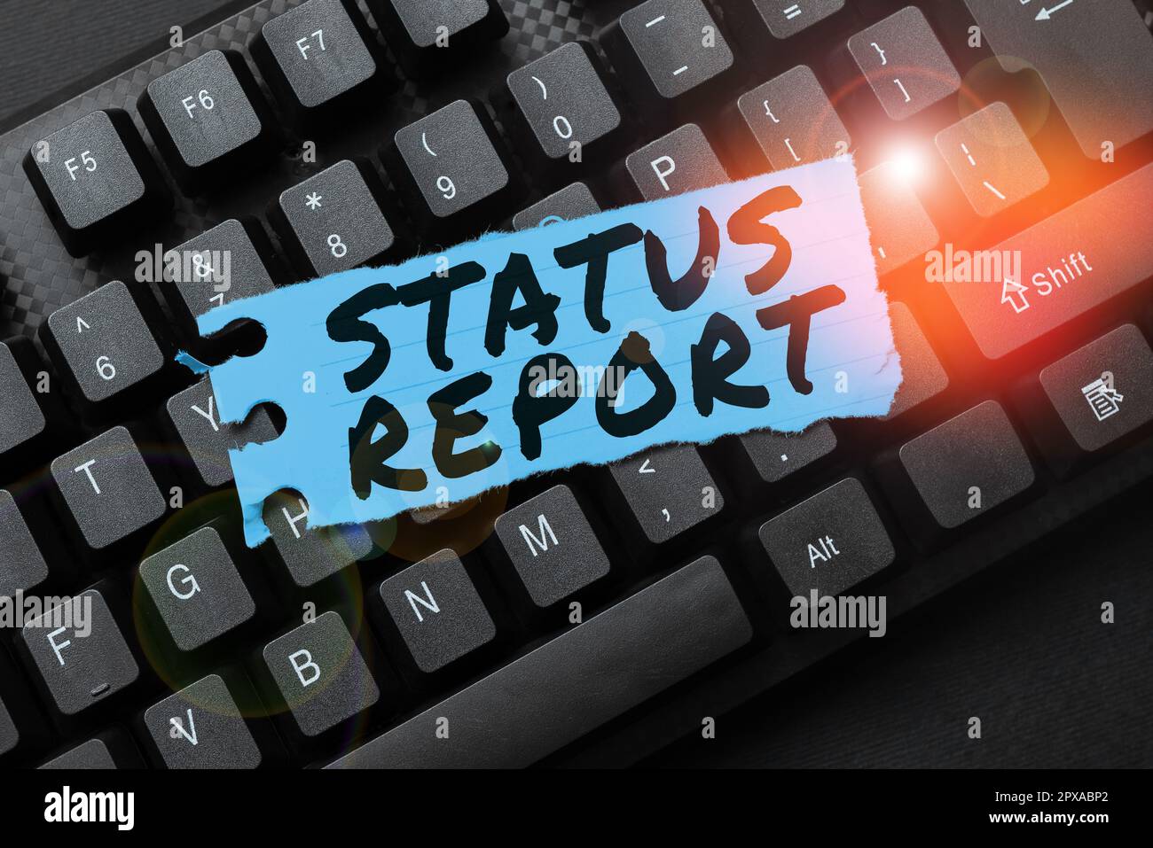 Handwriting text Status Report, Word for Update Summary of situations ...