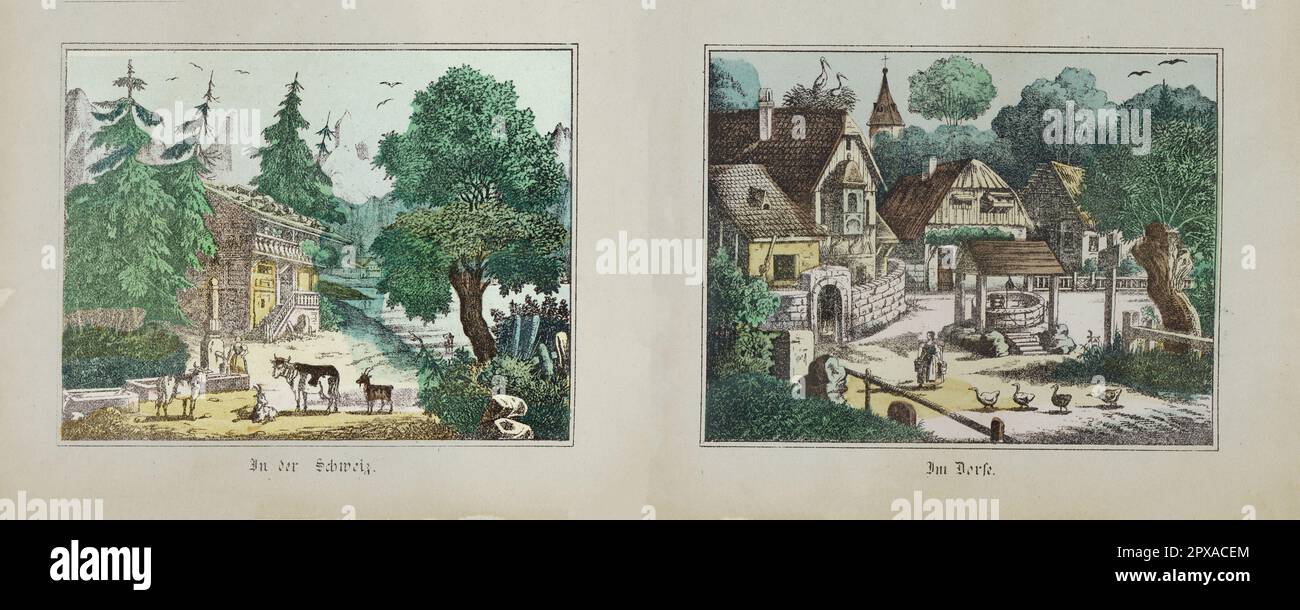 Vintage German school book covers, 1871 Vintage lithography of Swiss ...