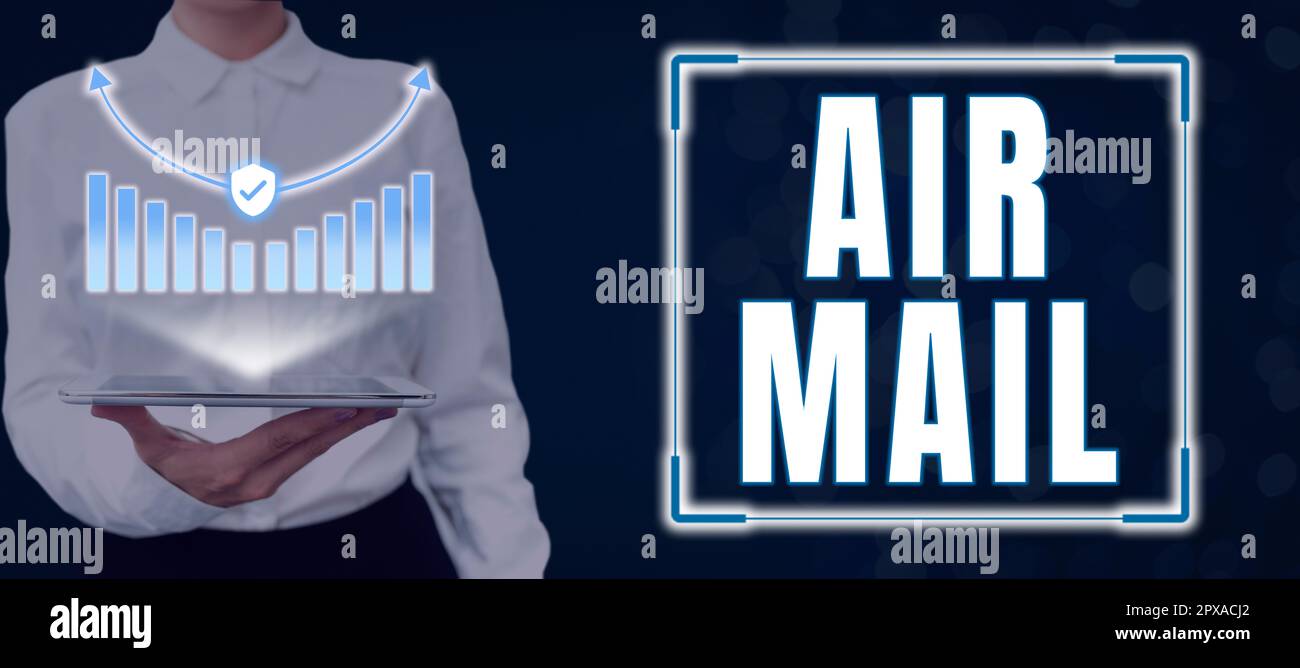 Hand writing sign Air Mail, Conceptual photo the bags of letters and ...