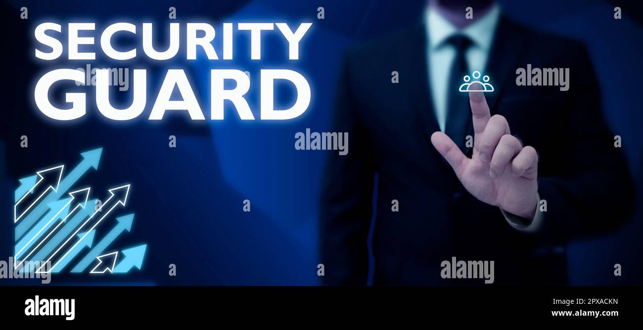 Hand writing sign Security Guard, Business showcase tools used to ...