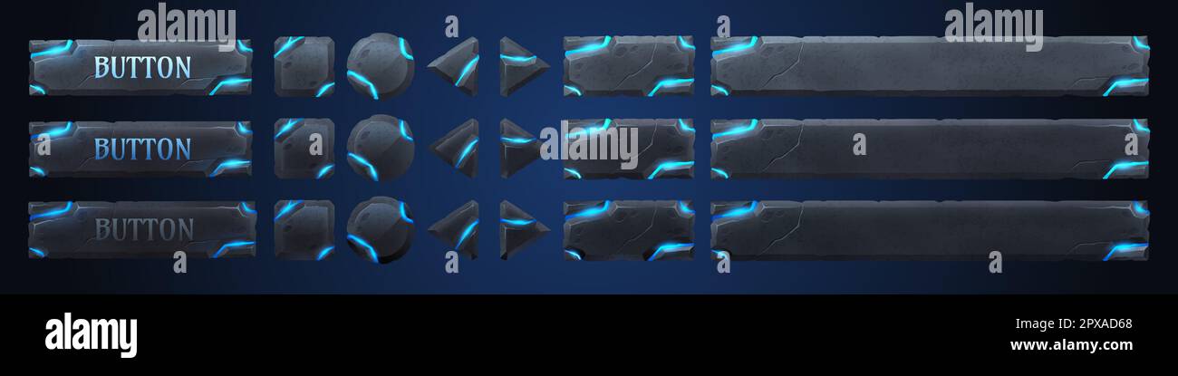 Stone and blue crack neon light game button sprite ui interface icon ...