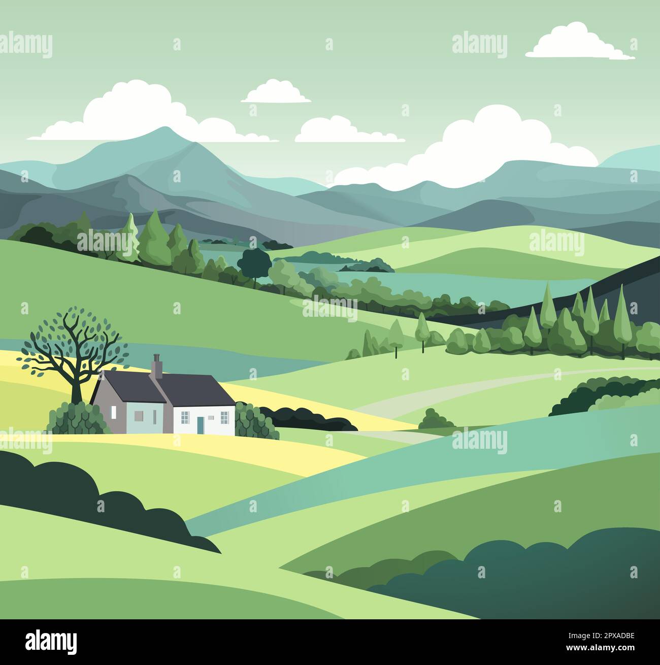 Mountains farmhouse highlands scotland Stock Vector Images - Alamy