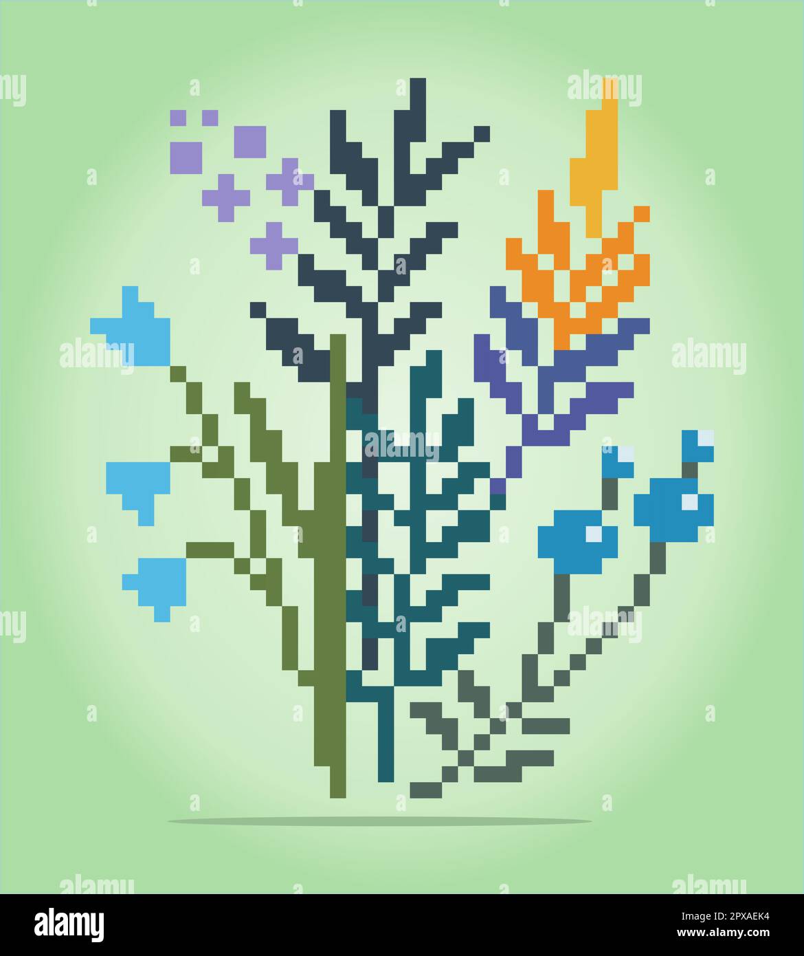 8 bit pixel leaf ornaments. leaf and flowers for cross stitch patterns ...