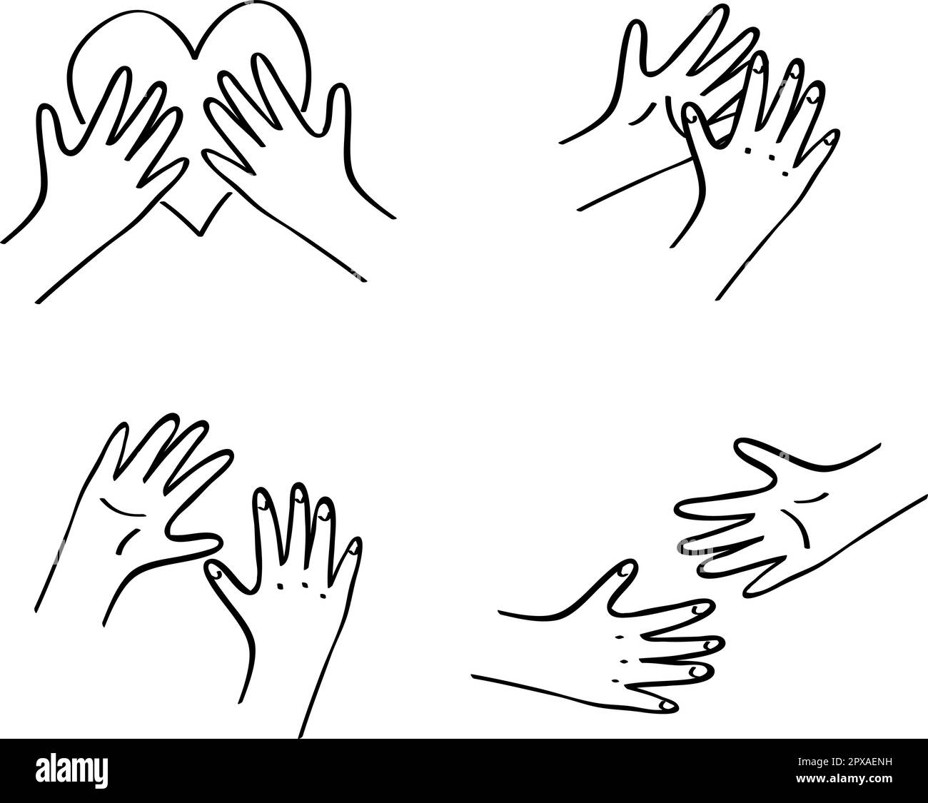 Kids hands interans set. Holding heart, reaching out to each other ...