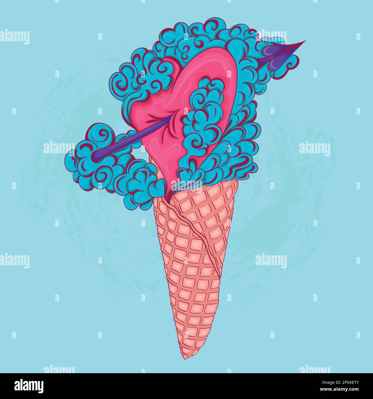 Heart with an arrow in the clouds in the waffle cone Stock Vector Image ...